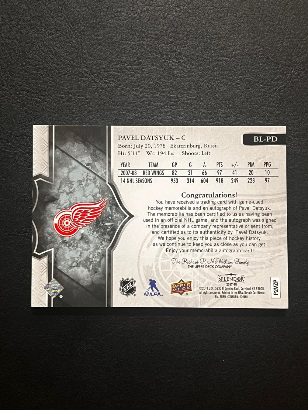 Pavel Datsyuk 2017 Splendor /36 Detroit Red Wings (Neu (gemäss ...