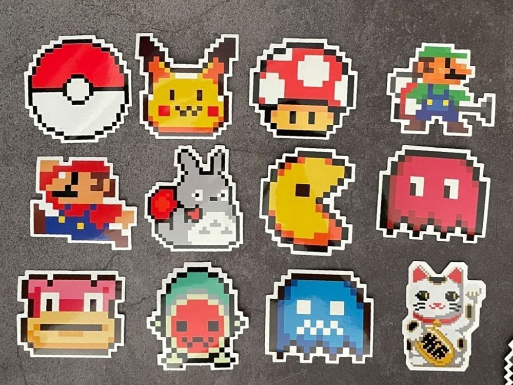 25x Retro BIT Sticker | Mario, Pac-Man, Totoro, Pepe, Doge.. (Neu ...