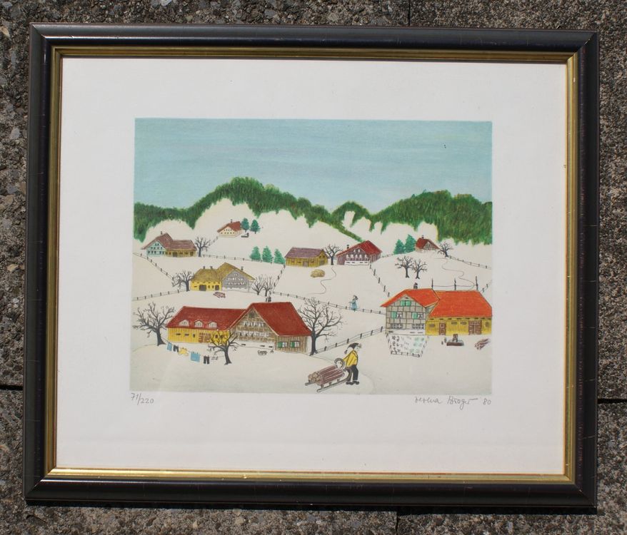Broger Verena Bauernmalerin, Winter, Bauer mit Hornschlitten (Gebraucht) in Herisau für CHF 45 ...
