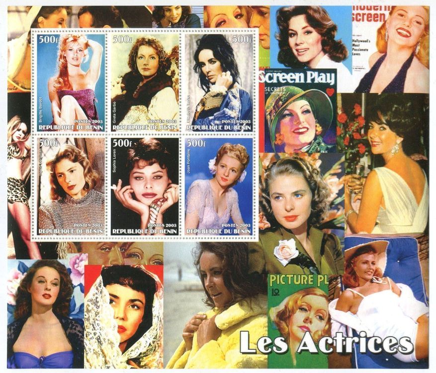 Block Sophia Loren, Elizabeth Taylor, Brigitte Bardot. Benin (Neuf avec ...