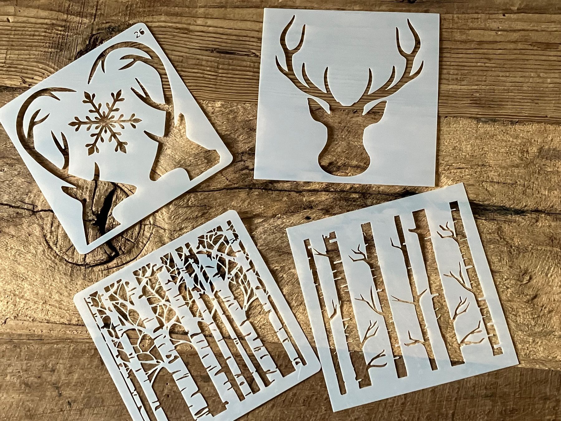 Neu 4er Set Malschablonen Hirsch, Gemsen, Birken, Baumrinde (Neu und ...