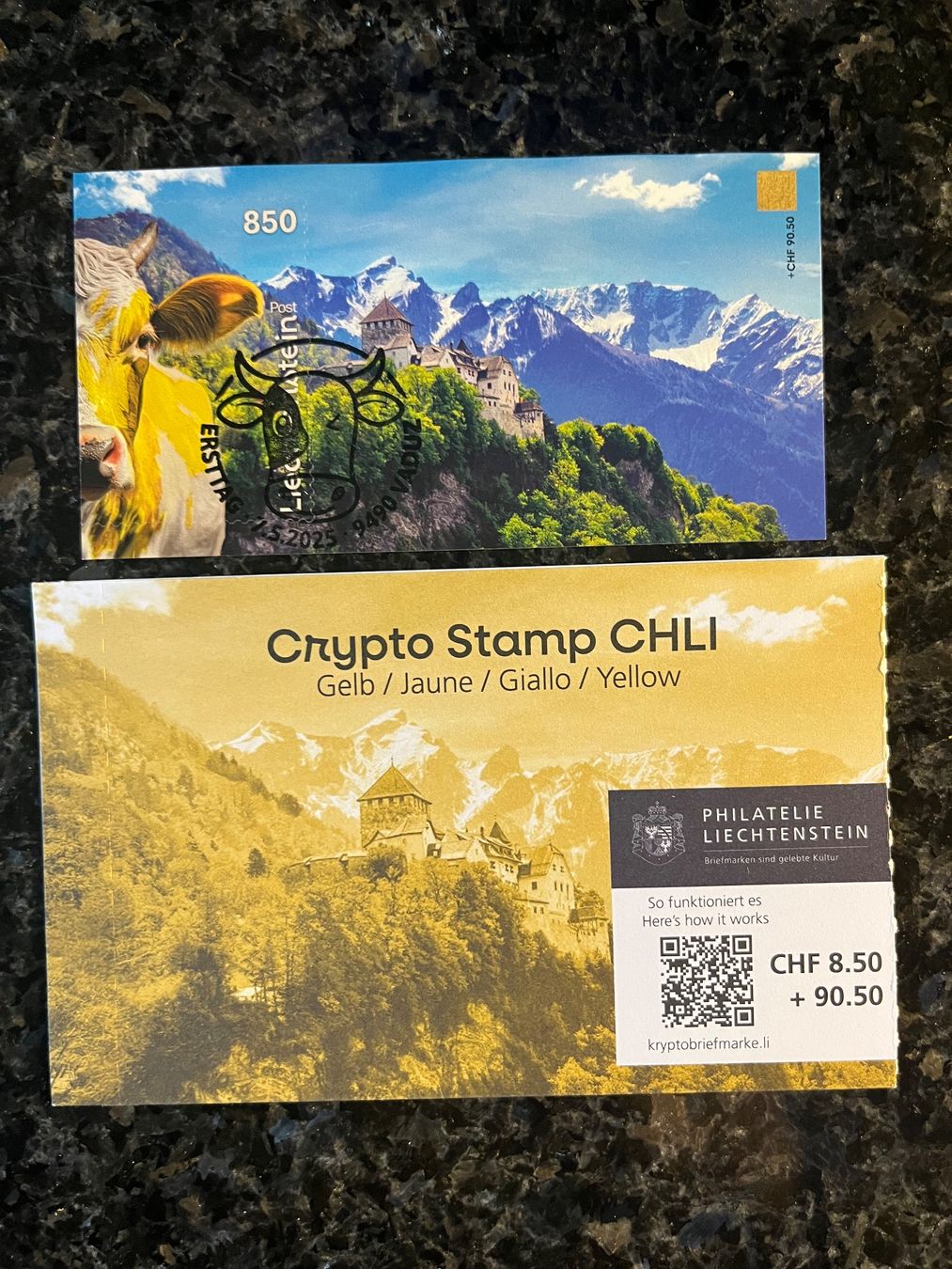 Liechtenstein Crypto Stamp CHLI Yellow mit ET-Stempel (Neu (gemäss ...