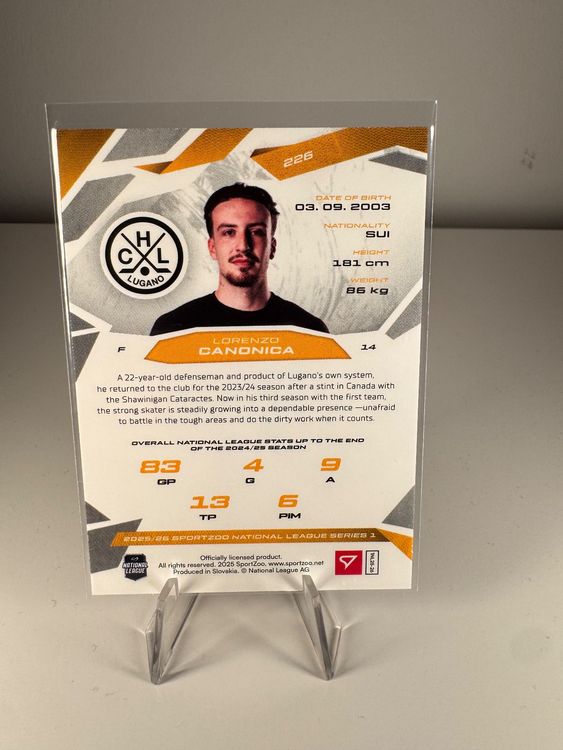 226 Lorenzo Canonica HC Lugano BLUE 2025/26 SportZoo (Neu (gemäss ...
