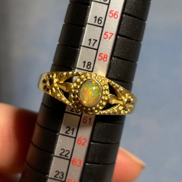 NEU: Opal Ring Messing Blumenornamente Gr.60 (Neu (gemäss Beschreibung ...