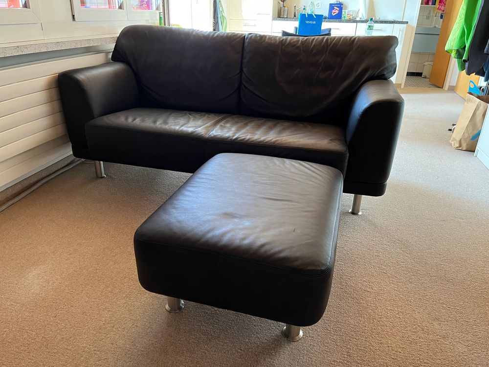 Sofa + Hocker Leder schwarz / Intertime Schweizer Qualität (Gebraucht ...