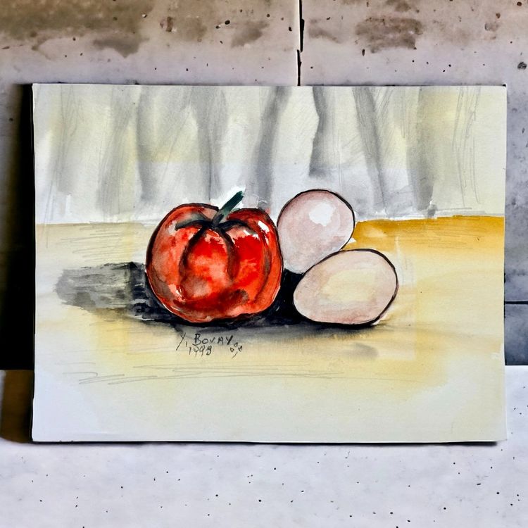 Yvette BOVAY 1992 Aquarelle nature morte sur carton | Kaufen auf Ricardo