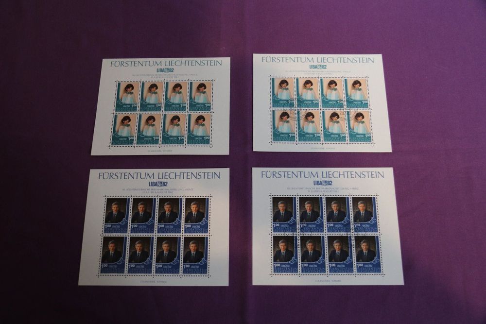 Lichtenstein, 1982 Sondermarken Liba 82, 4 Bögen (Gebraucht) in Zug für ...