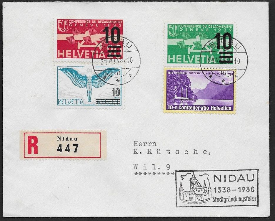 1938 R/Brief NIDAU Sonder-o attraktive Mischfrankatur ab 1.- (Gebraucht ...