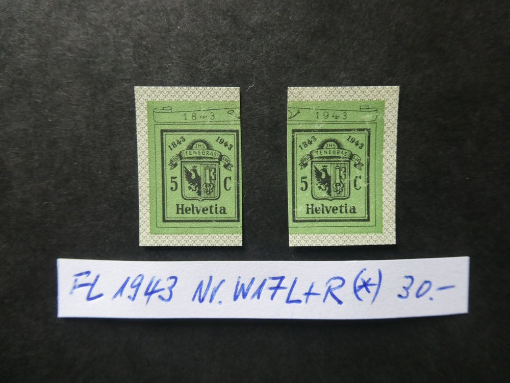 CH 1943 Nr. W17L und W17R ungestempelt o.G. | Kaufen auf Ricardo