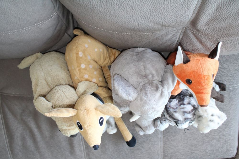 8 Plüschtiere (2x Elefant /Fuchs /Hund /Affe /2x Katze/ Reh) (Gebraucht ...