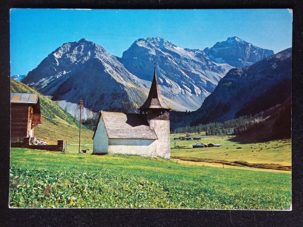 Alte Postkarte Davoser Kirche, Berge, 1980er Jahre (Gebraucht) in Heimiswil für CHF 1 – mit ...