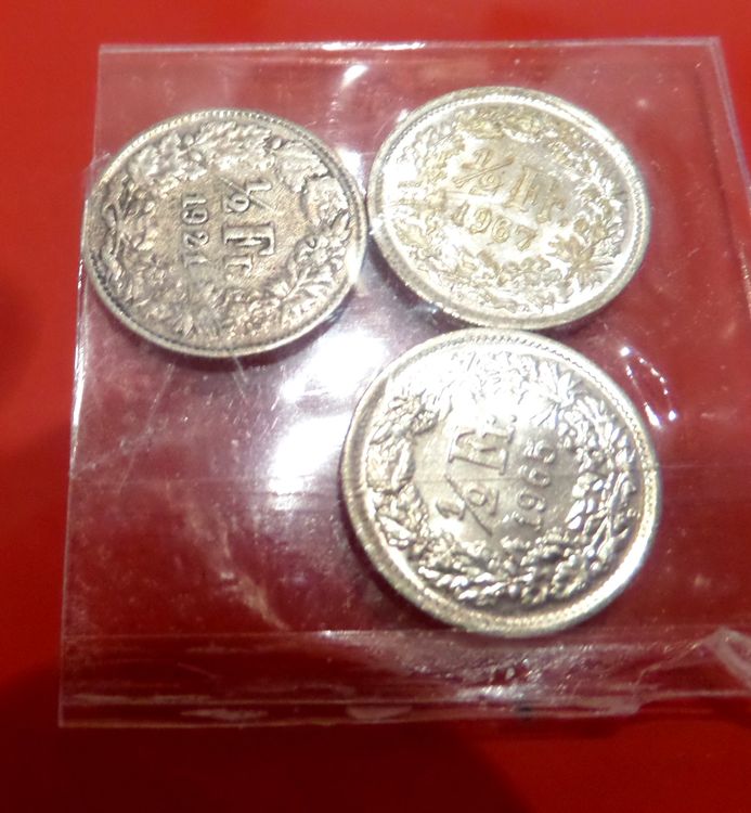 3 St. 1/2 Fr SILBER Münzen 1921+ 1957+ 1965 ss-vorz (Gebraucht) in Glis für CHF 2 – mit ...