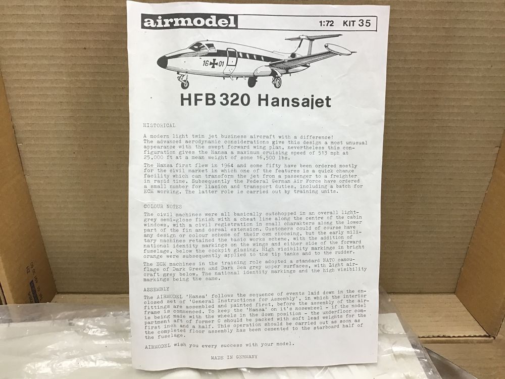 Airmodel HFB 320 Hansajet 1:72, Kit 35, ungebaut, komplett (Neu (gemäss ...