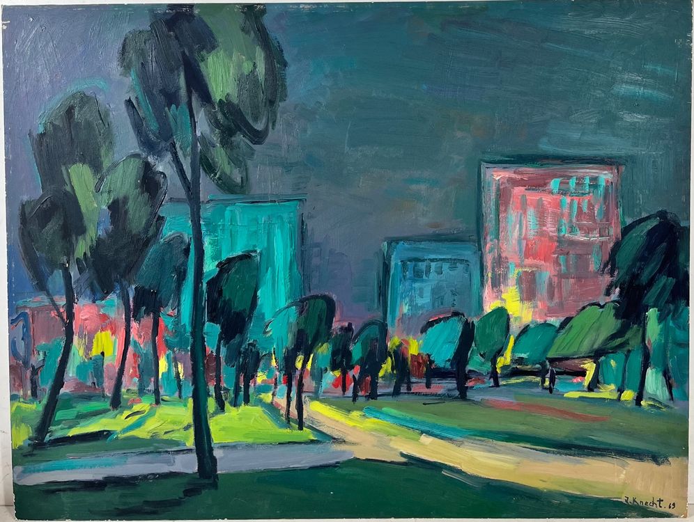 Josef Knecht (1943-?) Abend - Strasse Szene Gemälde (Gebraucht) in Root ...