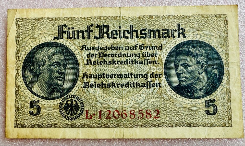 Seltene 5 Reichsmark Banknote, Jahrgang 1942, (Gebraucht) in ...