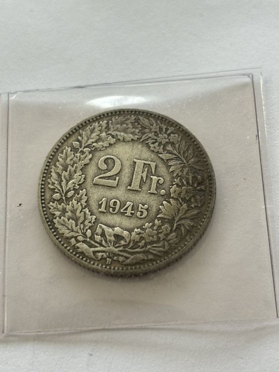 Silbermünze 2 Franken Helvetia 1945 Schweiz (Gebraucht) in Langnau am Albis für CHF 6.5 – mit ...