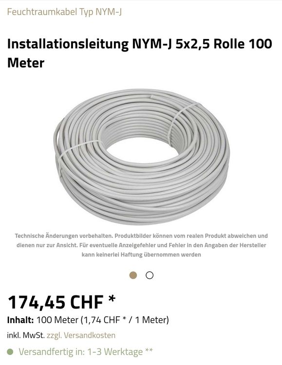 HSLH-JB5x2,5 100 Meter Installationsleitung Kabel Rolle Neu (Neu und originalverpackt) in ...