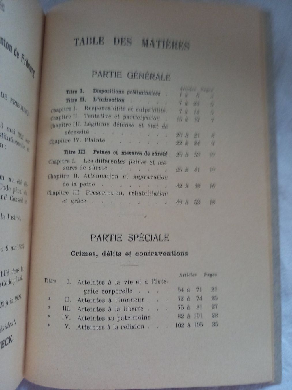 Code pénal du Canton de Fribourg, 1924 (D'occasion) à Rossens FR pour ...