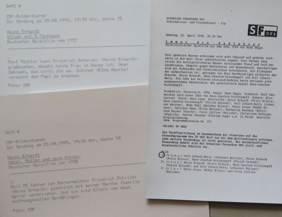 6 Fotos ZDF/SF-DRS, Heinz Erhardt in Filmen 1957-1959 | Kaufen auf Ricardo