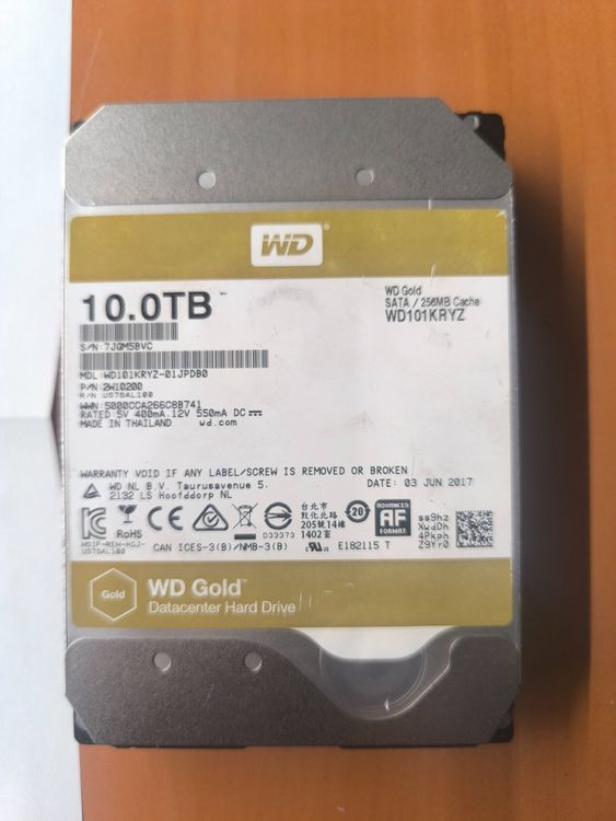 WD Gold 10TB HDD - Top Zustand! gewipt (Gebraucht) in Wallisellen für ...