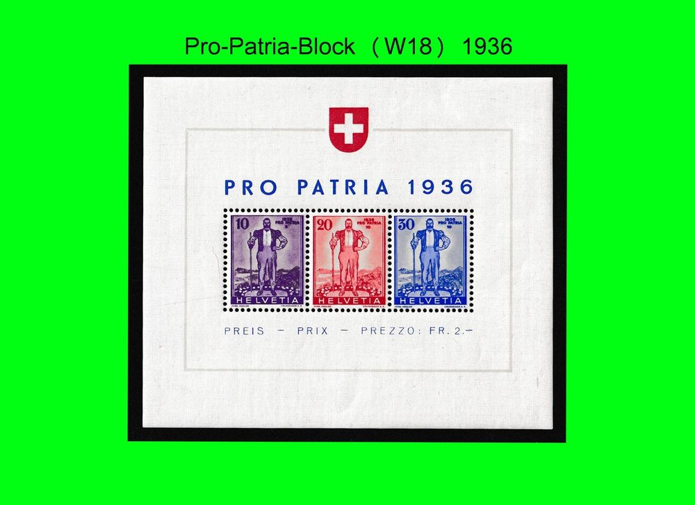 "Pro-Patria-Block" (W8 ) 1936 (Neu (gemäss Beschreibung)) in Dübendorf für CHF 16 – mit ...