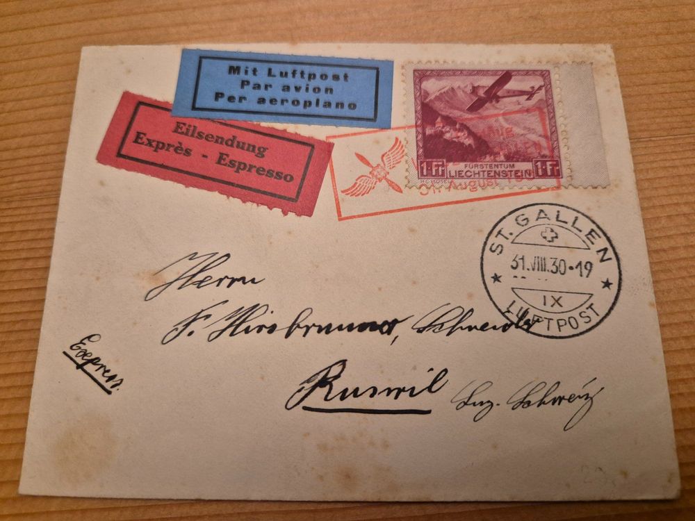 FL-Luftpost-Express Brief aus 1930 Zustand gemäss Bilder (Gebraucht) in Oberuzwil für CHF 9 ...