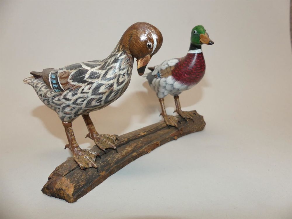Holzfigur "2 Enten auf Ast" handbemalt | Kaufen auf Ricardo