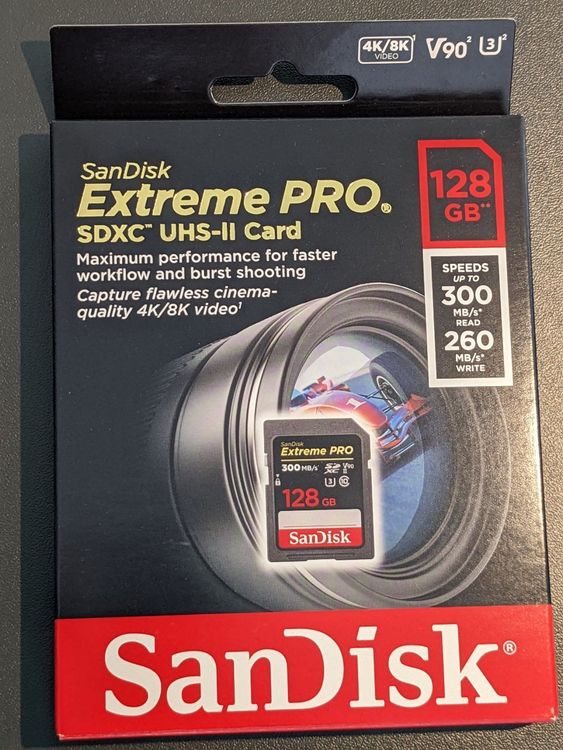SanDisk Extreme PRO SDXC V90 128G 300MB UHS-II ///UNGEÖFFNET (Neu und originalverpackt) in ...