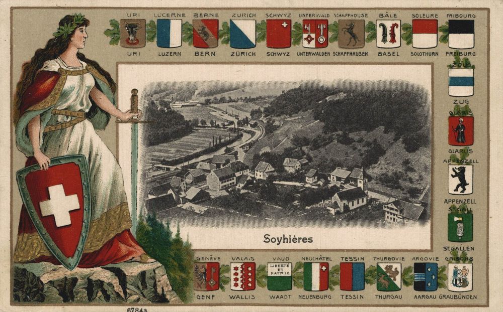 Soyhières, Prägerand mit Kantonswappen und Helvetia | Kaufen auf Ricardo