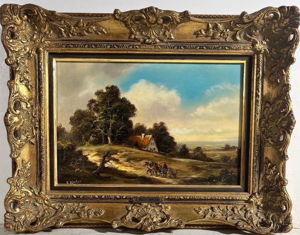 C. Weiler (1927) Landschafts Gemälde mit Mann und Kutsche (Gebraucht ...