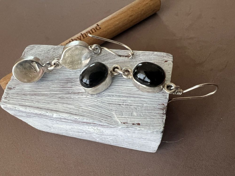 Massive Vintage Silberohrringe 925 mit Falkenaugen Cabochons (Gebraucht ...