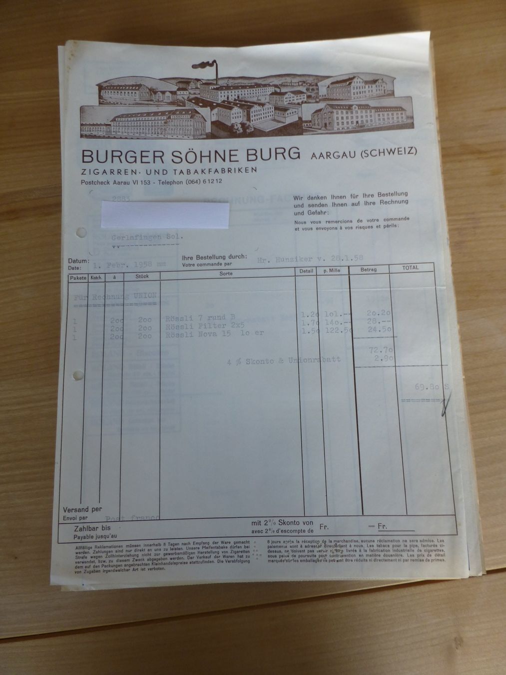 Burg (Aargau), Burger Söhne Zigarrenfabrik, 1958 (Gebraucht) in ...