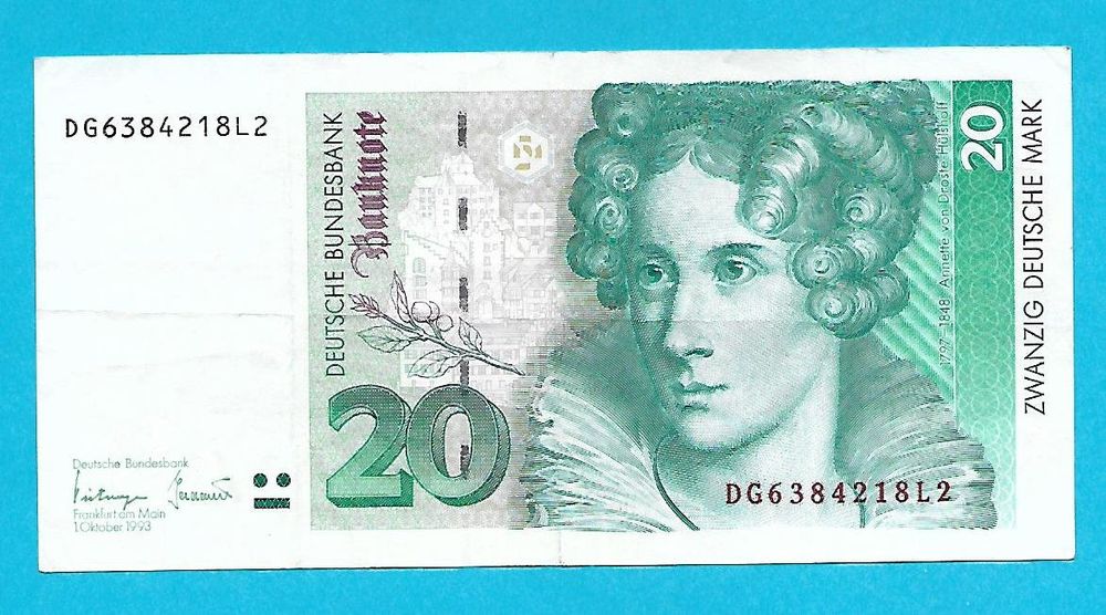 Zwanzig Deutsche Mark Note 1993 (Gebraucht) in für CHF 12 – mit ...