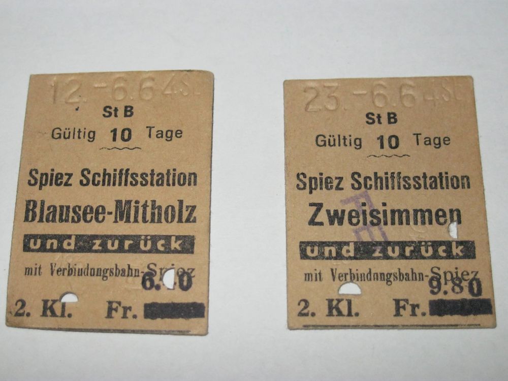 Billette Ticket BLS 1964 ab Spiez Schiffsstation (Gebraucht) in ...