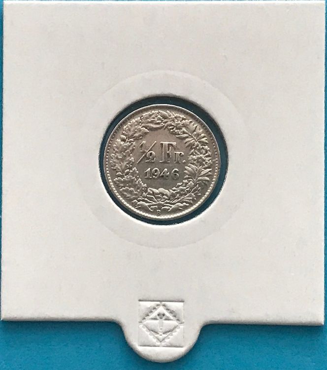 Fehlprägung schöne 50 Rappen Münze 1946 gleichstehend (Gebraucht) in Zuerich für CHF 71 – mit ...