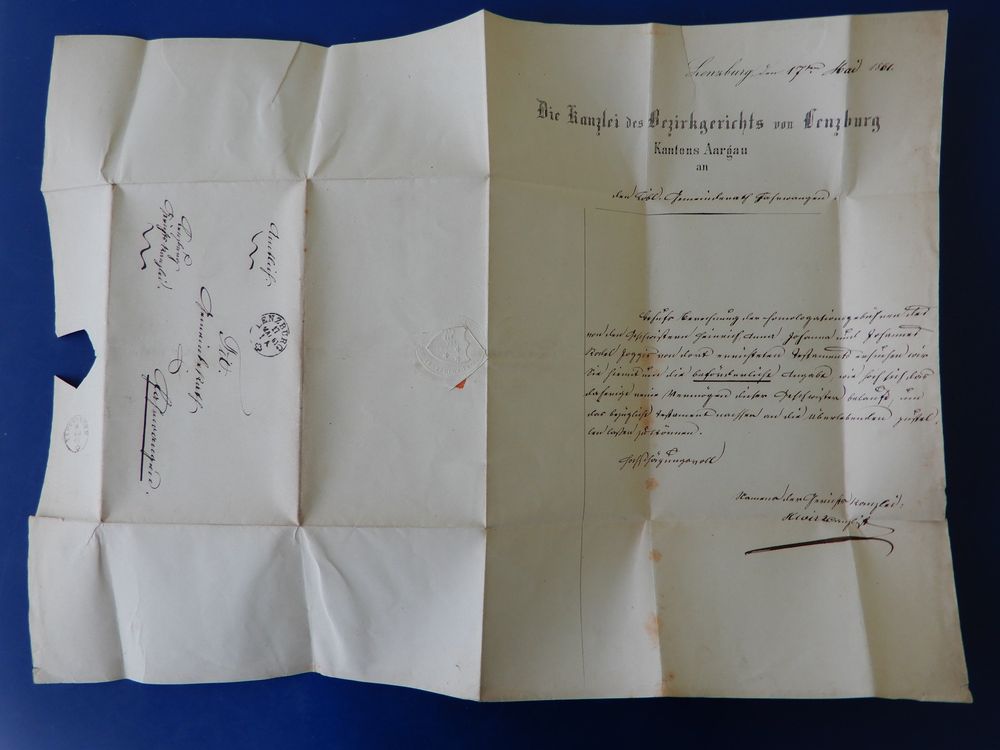 1861, Amtlich Bezirksgericht-Kanzlei Lenzburg Faltbrief (Gebraucht) in Emmenbrücke für CHF 4 ...