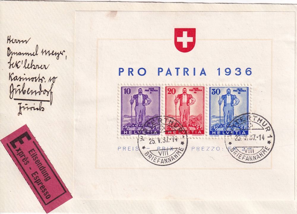 Patria 1936, Block auf Expressbrief. SBK 600.- | Kaufen auf Ricardo