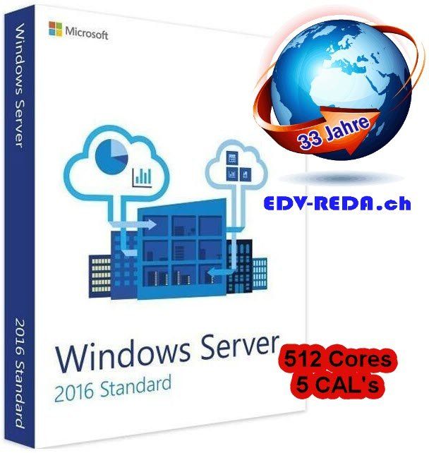 Windows Server 2016 Standard 512 CPU-Kerne und 5 CALs (Neu (gemäss Beschreibung)) in Langenthal ...