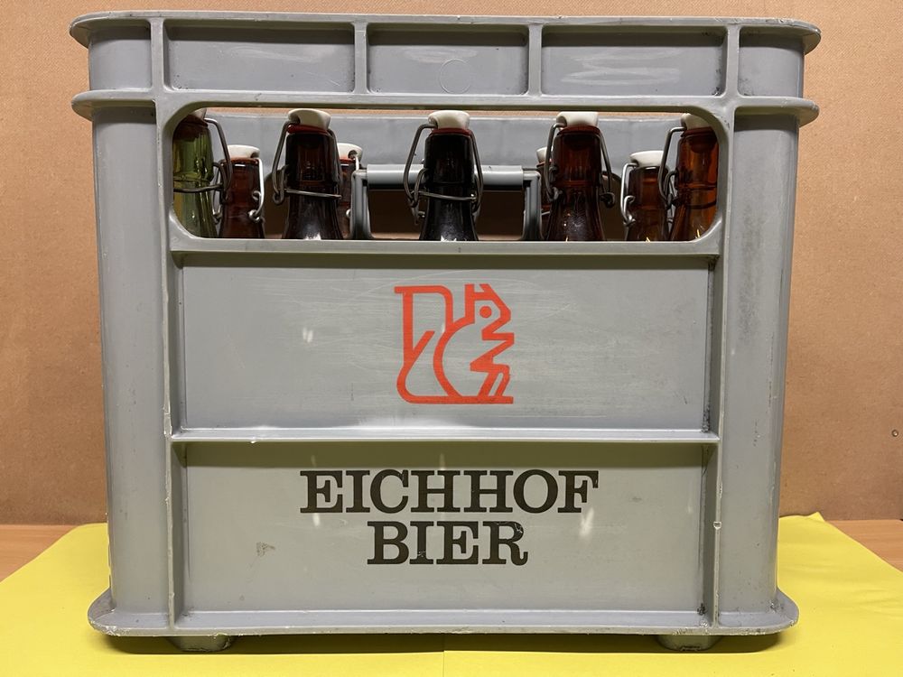 BRAUEREI EICHHOF LUZERN ALTE BIERHARASSE MIT 10 Bierflaschen (Gebraucht) in Küssnacht am Rigi ...