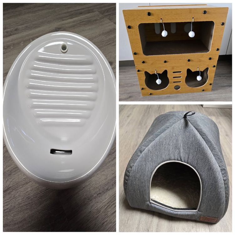 Katzen Set - Keramik Trinkbrunnen + Kratzmöbel +Kuschelhöhle (Gebraucht) in Schönengrund für CHF ...