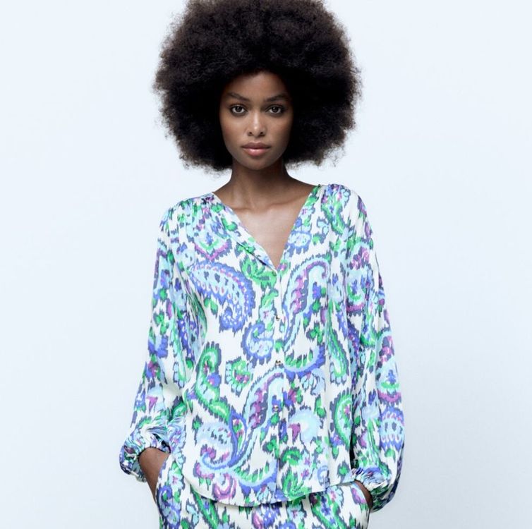 ZARA Bluse Hemdbluse Hemd Print Viskose L (38) NEU 59.90 | Kaufen auf Ricardo