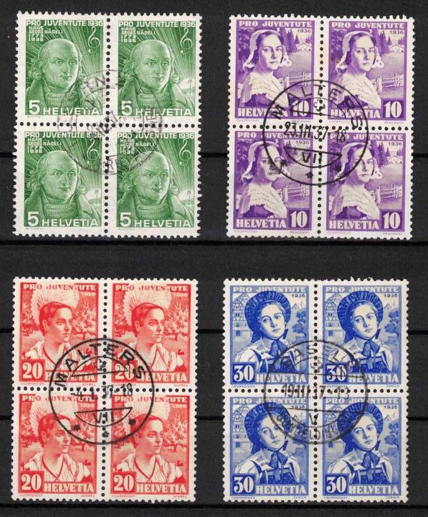 Pro Juventute 1936 Serie im 4er-Block mit Zentrum-ʘ | Kaufen auf Ricardo