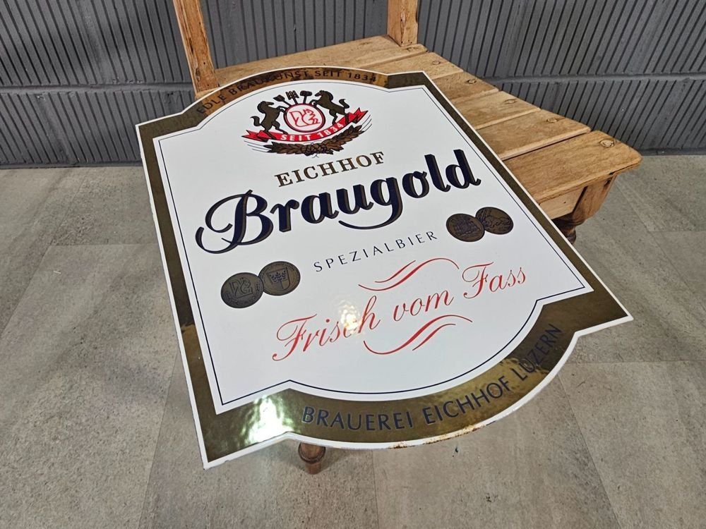 Eichhof Braugold Emailschild, Emaille Bier Werbeschild 1/2 (Gebraucht ...