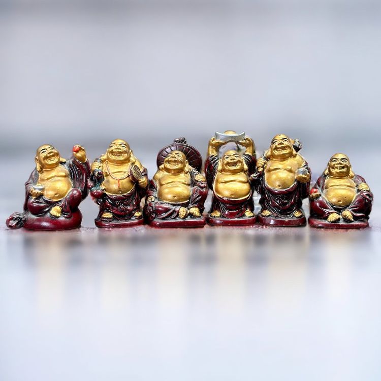 Ensemble six statuettes résine représentant le Bouddha rieur | Kaufen ...