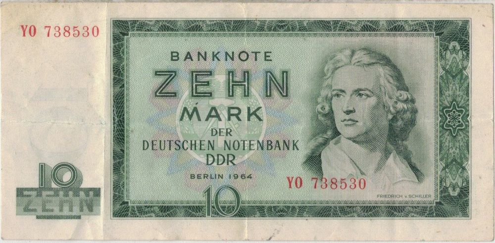 Banknote DDR 10 Mark 1964 Friedrich von Schiller - YO !!! (Gebraucht ...