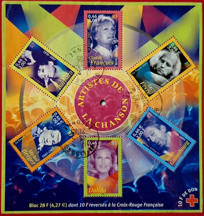 Bloc de timbres Artistes de la chanson - France 2001 (D'occasion) à ...