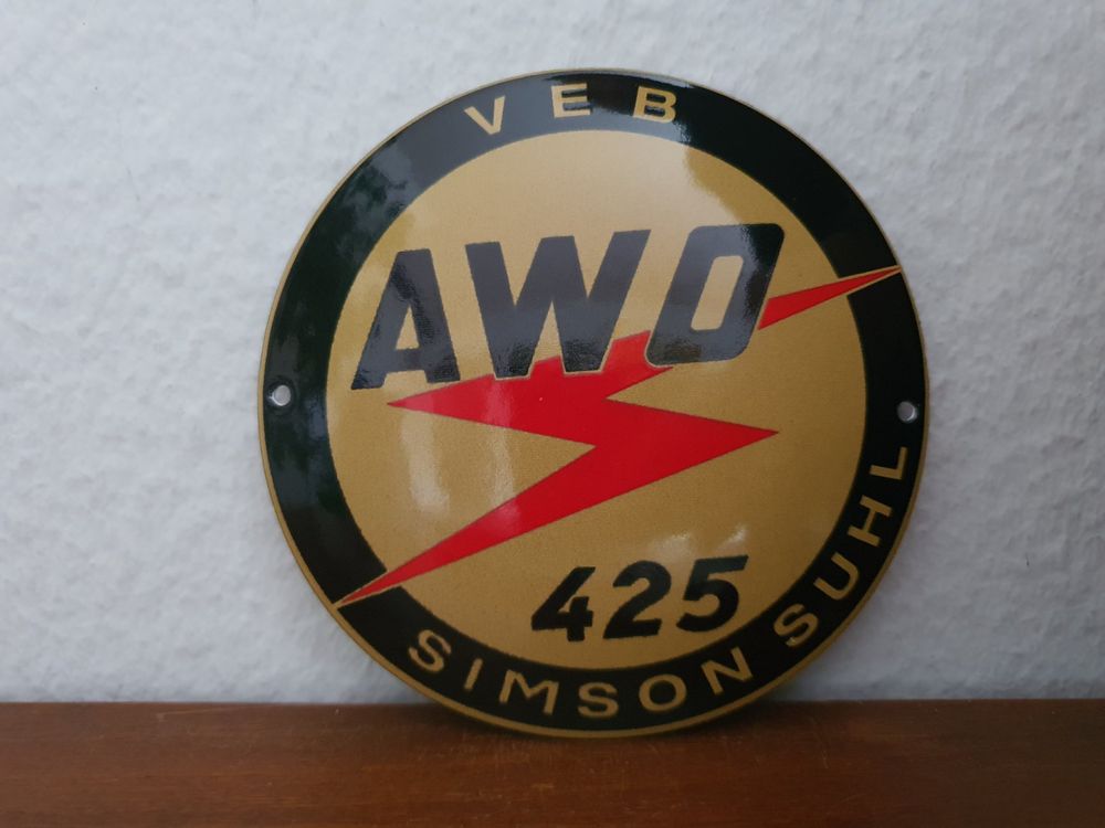 Emailschild AWO Simson 425 Motorcycles Logo Emaille Schild (Neu (gemäss ...