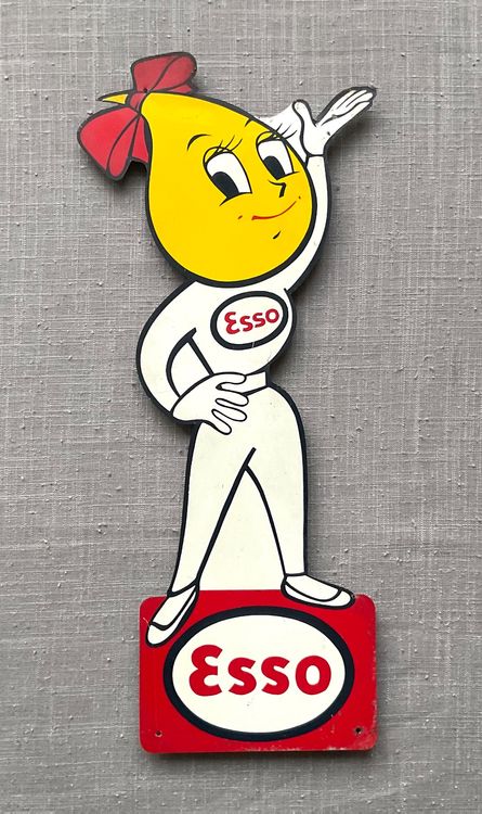 🔴 vintage ESSO Oil Drop Girl Pin-Up Blechschild, 60er Jahre (Gebraucht ...