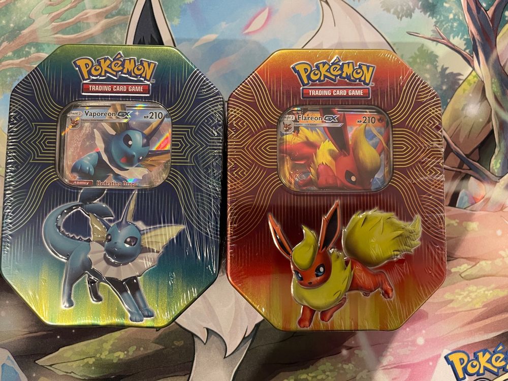 Pokémon TCG Elemental Power Tin Vaporeon GX/Flareon GX (Neu und ...