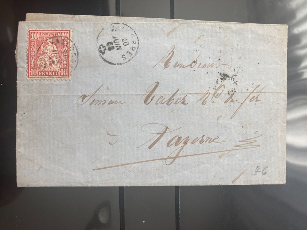 Schweiz 1868 sitzende Helvetia 10 Rp. Vallorbe Payerne (Gebraucht) in Liestal für CHF 10 – mit ...